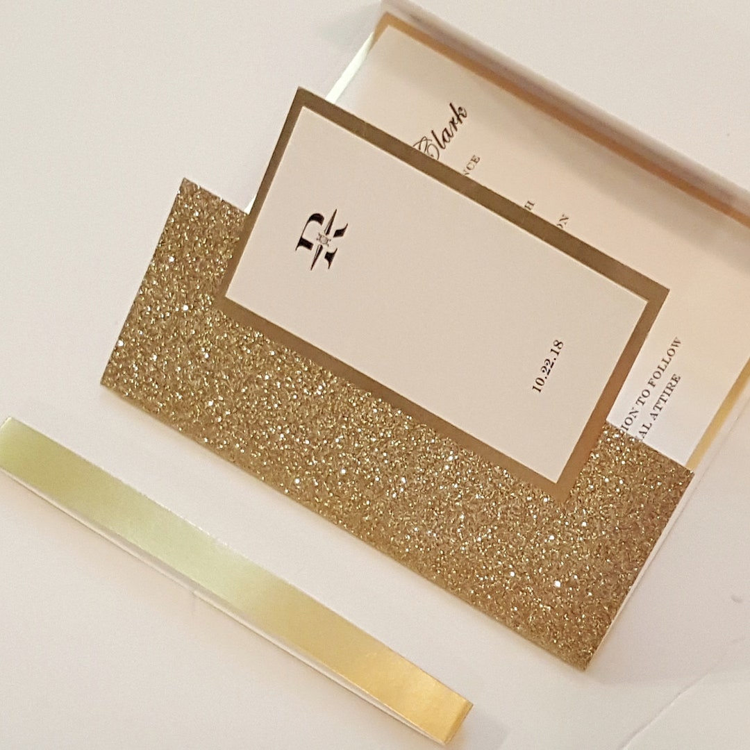 Gold Mirror Wedding Invitation | 24k Look Gated Suite | Elegant ...