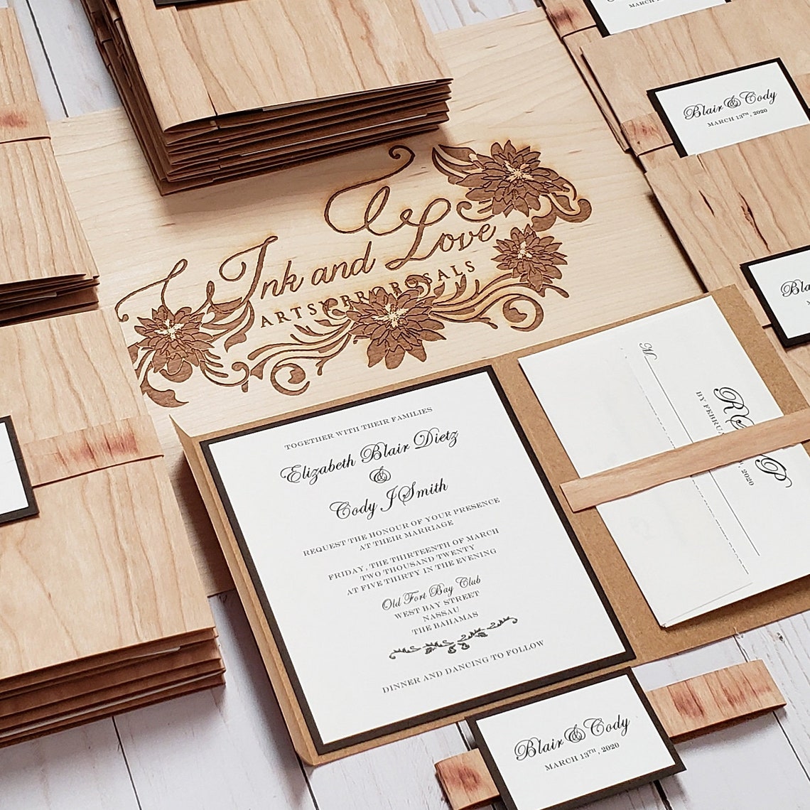 Rustic Wooden Wedding Invitation / Real wood Stationary / | Etsy