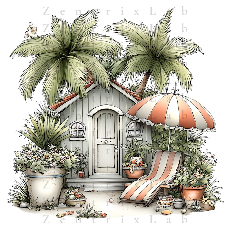 Beach House Clipart Bundle | Watercolor Coastal Cottage PNG | Summer ...