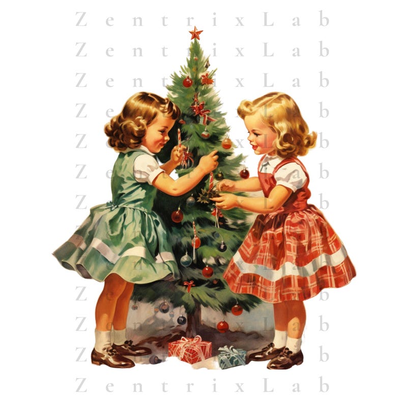 Vintage Christmas Kids Clipart Bundle | Retro Santa, Children Graphics ...