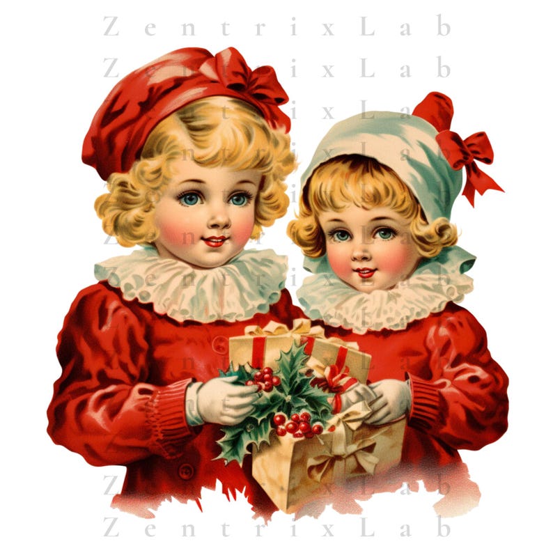 Vintage Christmas Kids Clipart Bundle | Retro Santa, Children Graphics ...