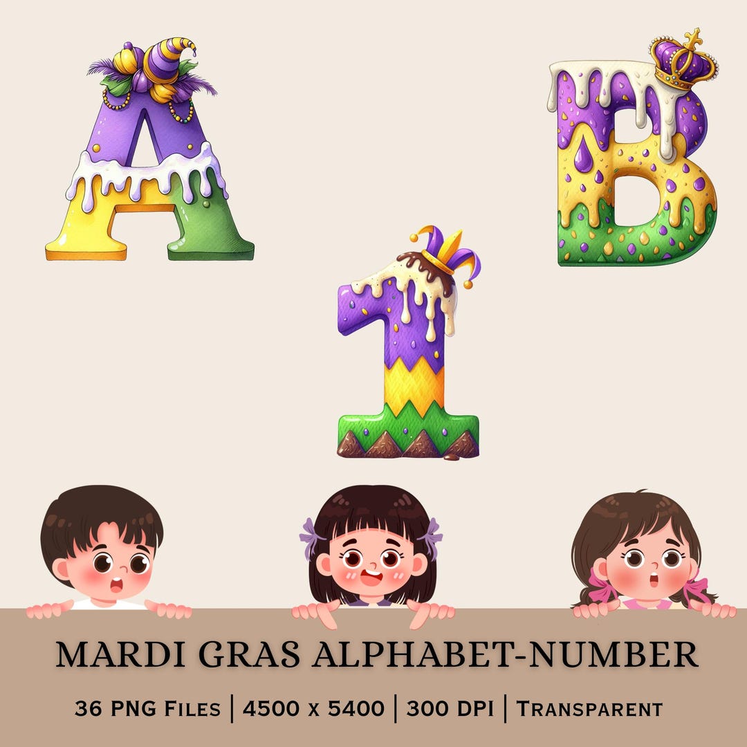 Mardi Gras Alphabet PNG A-Z Numbers 0-9 | Carnival Letter Clipart ...