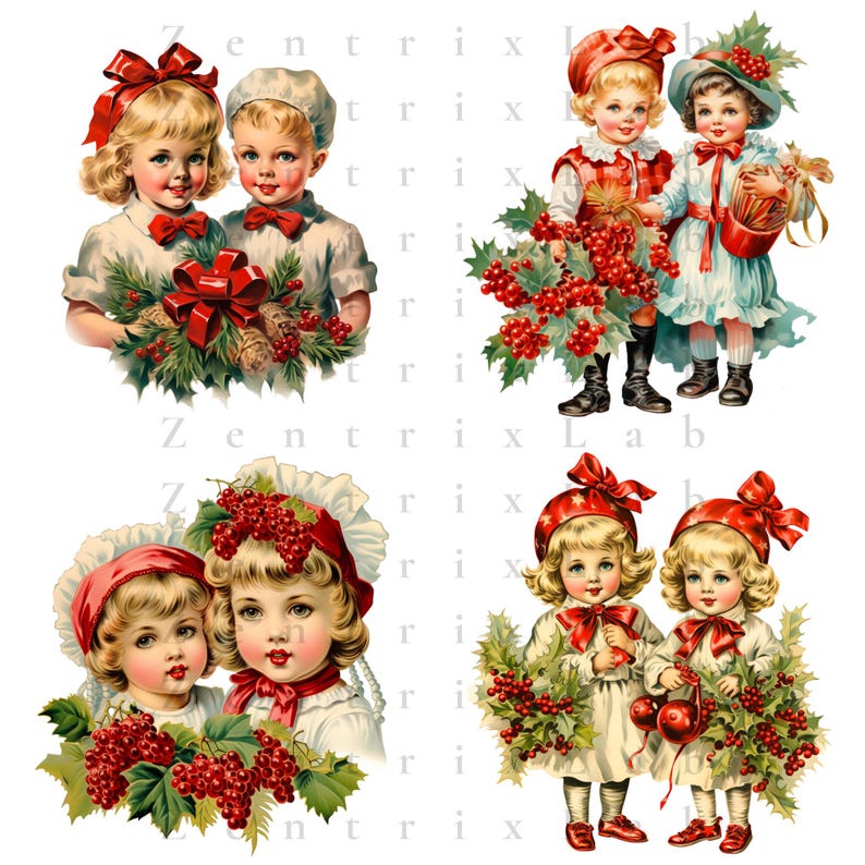 Vintage Christmas Kids Clipart Bundle | Retro Santa, Children Graphics ...