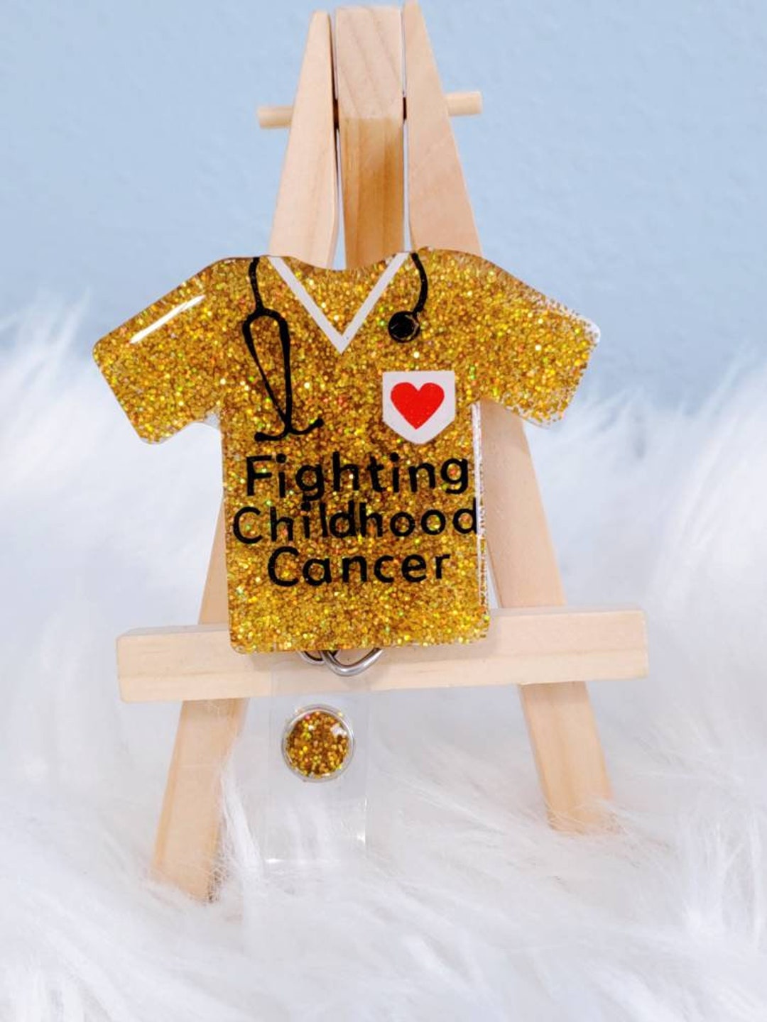 Nursing Badge Reel. Fighting Childhood Cancer Gold Glitter Badge Reels ...
