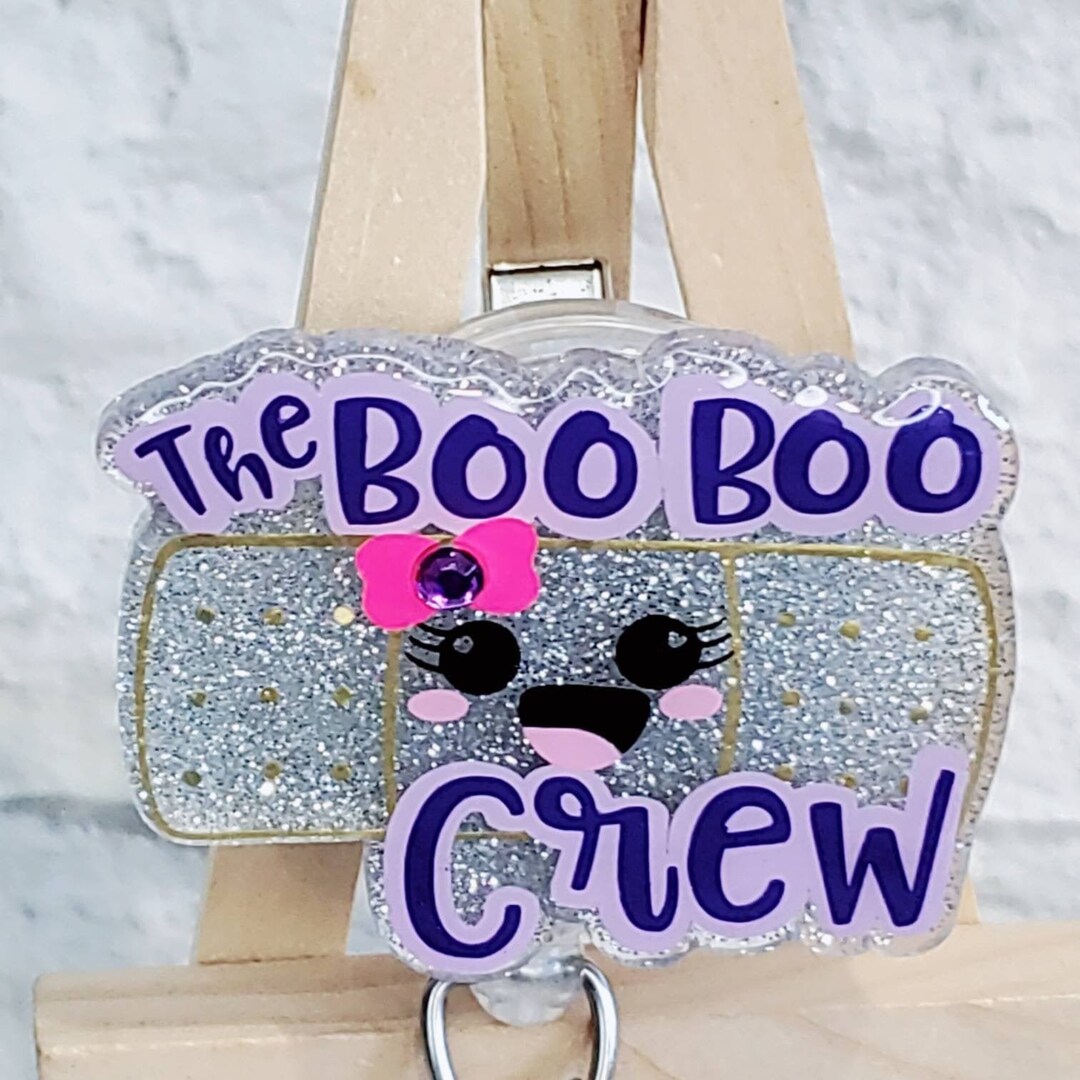Bandaid the Boo Boo Crew Silver Glitter Acrylic Badge Reel - Etsy