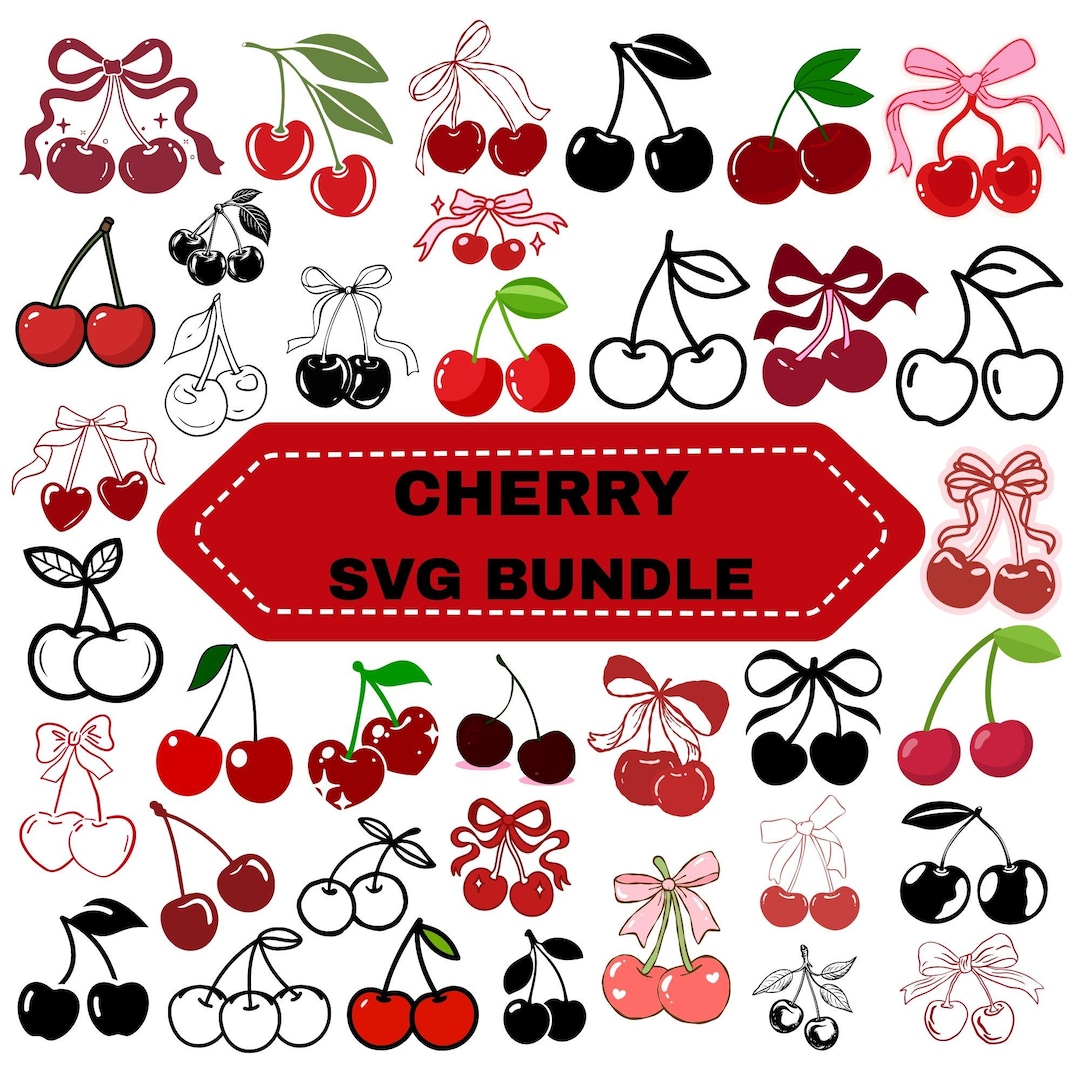 Cherry SVG Bundle With Bows: Clipart for Commercial Use (instant ...