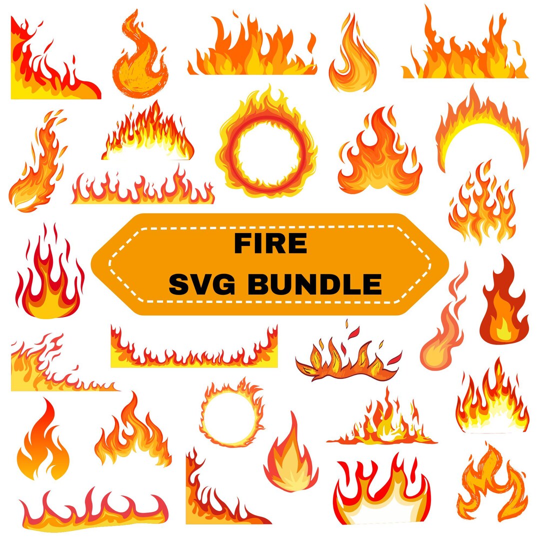 Fire Flames SVG Clipart Bundle, Graphics, PNG, Digital Files (instant ...