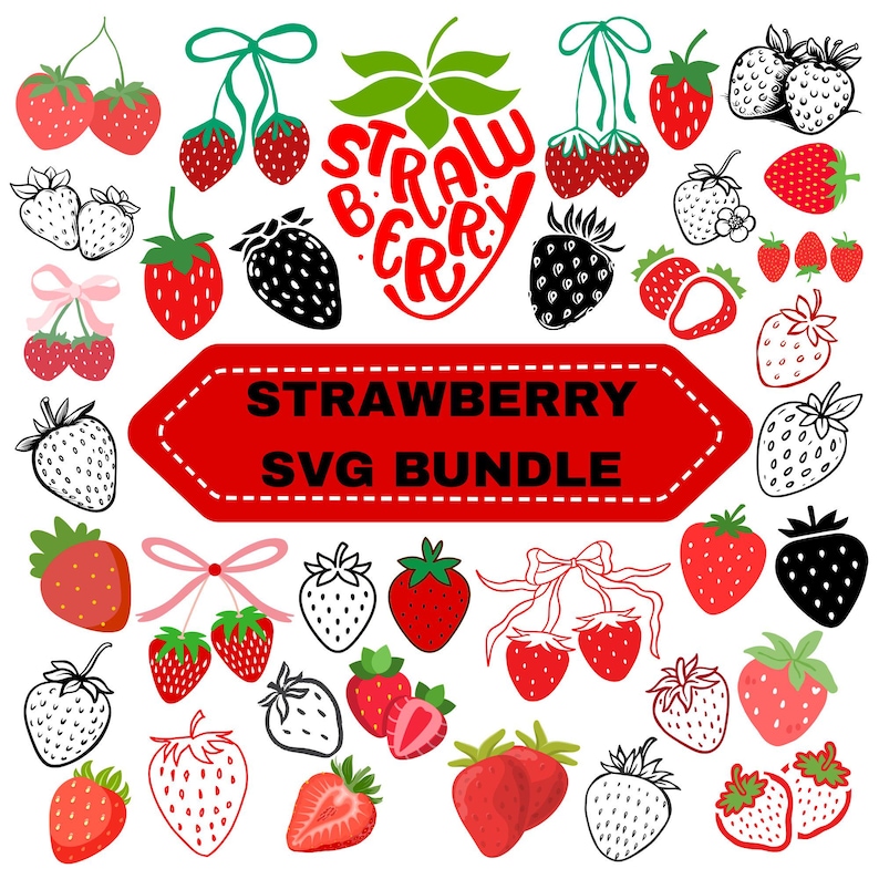 Strawberry SVG Bundle, Fruit Clipart, Bow Strawberry (digital Download ...