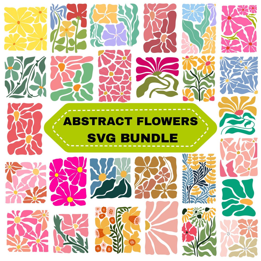 Abstract Flowers SVG & PNG Bundle:floral Clipart,retro Flower Graphics ...