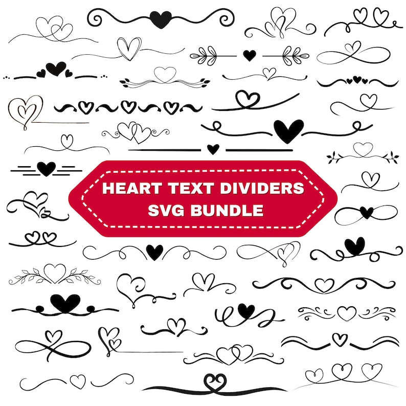 Heart Text Dividers SVG, Doodle Heart Borders, Valentine Designs ...