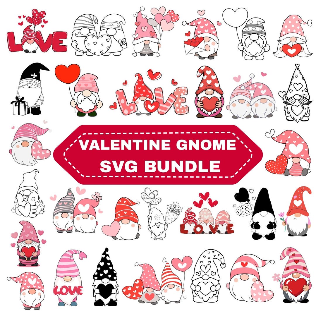 Valentine Gnome SVG Bundle, Love Hearts, Cricut Cut Files (instant ...