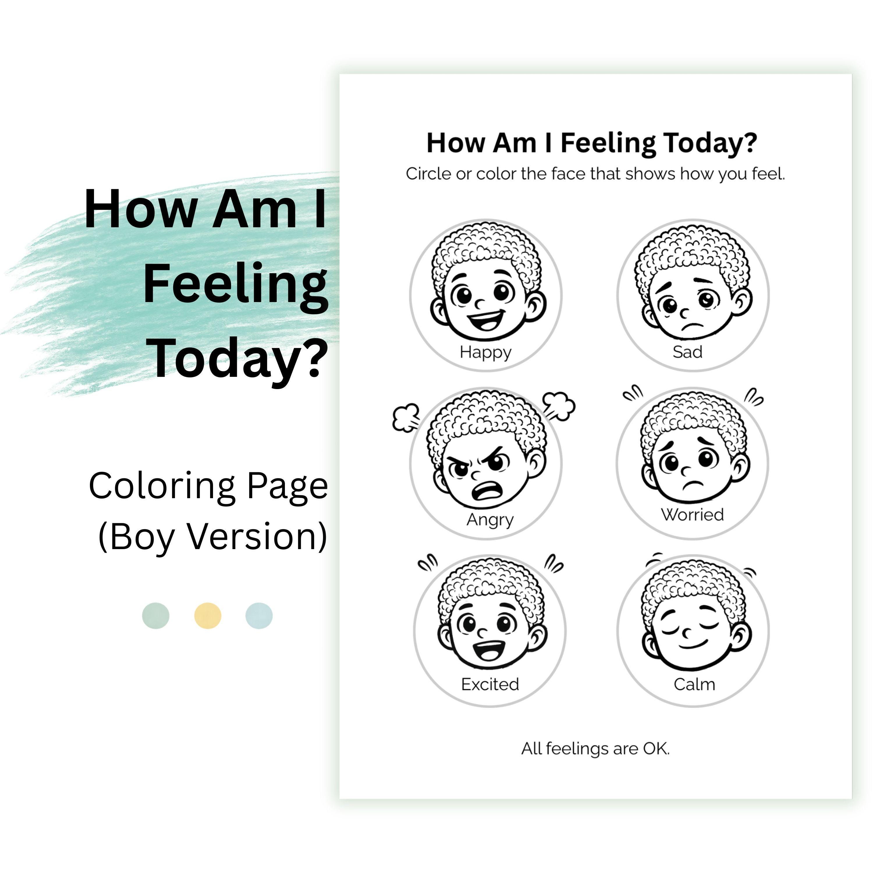 Emotions Coloring Page for Kids | SEL Feelings Worksheet (boy Afro Hair ...