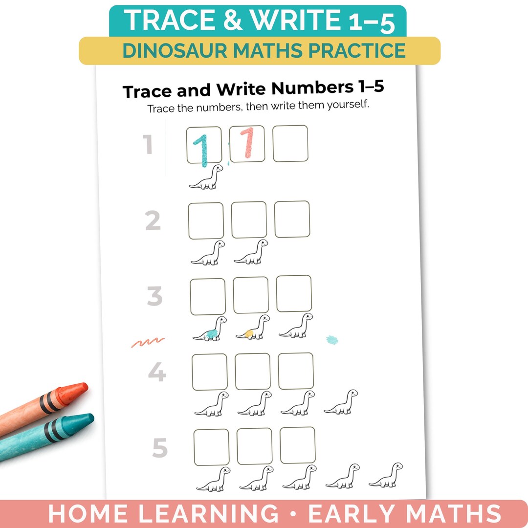 Trace & Write Numbers 1–5 Worksheet – Dinosaur Number Formation ...