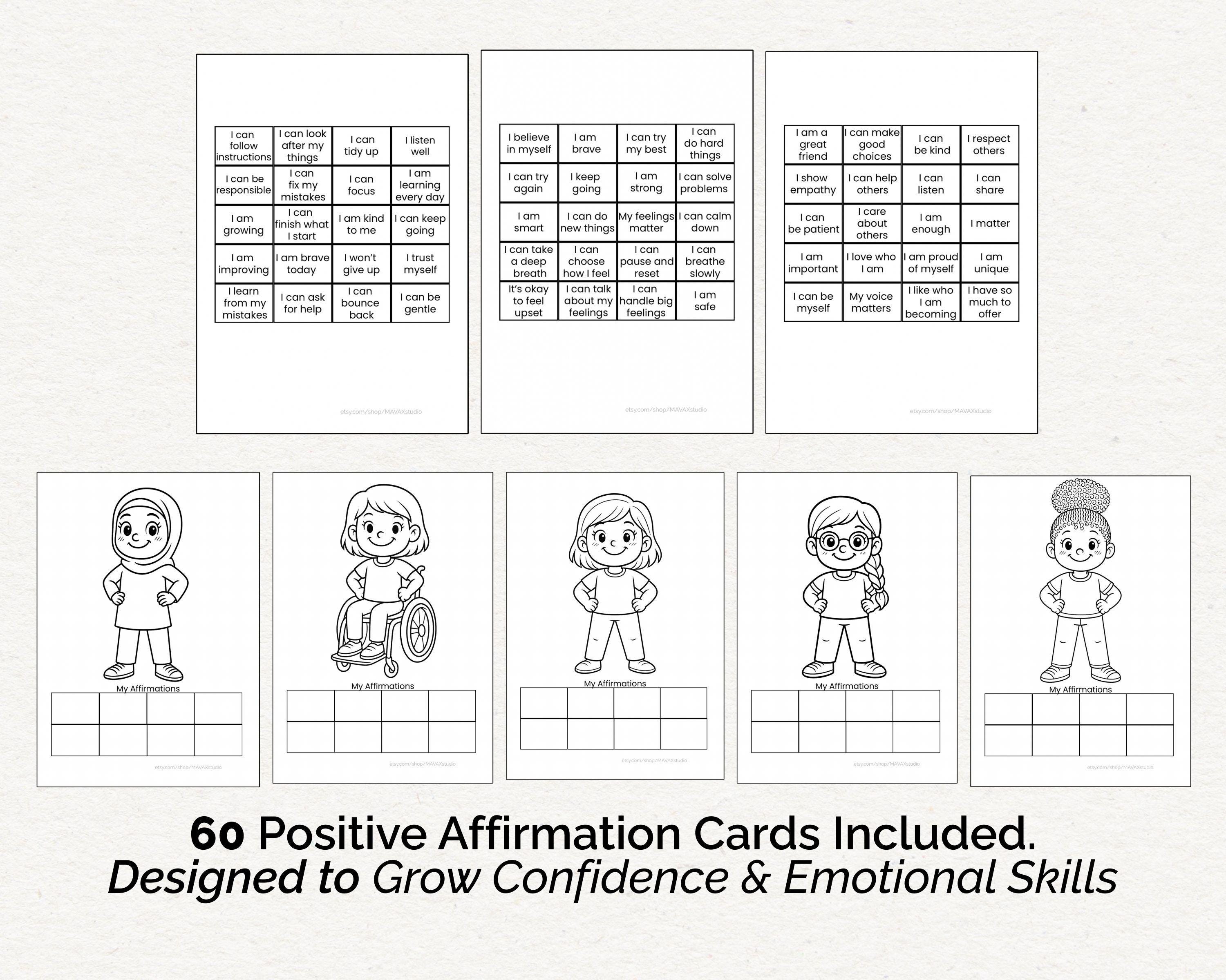 Girl Affirmation Cards & Activity Bundle | 60 Positive Affirmations ...