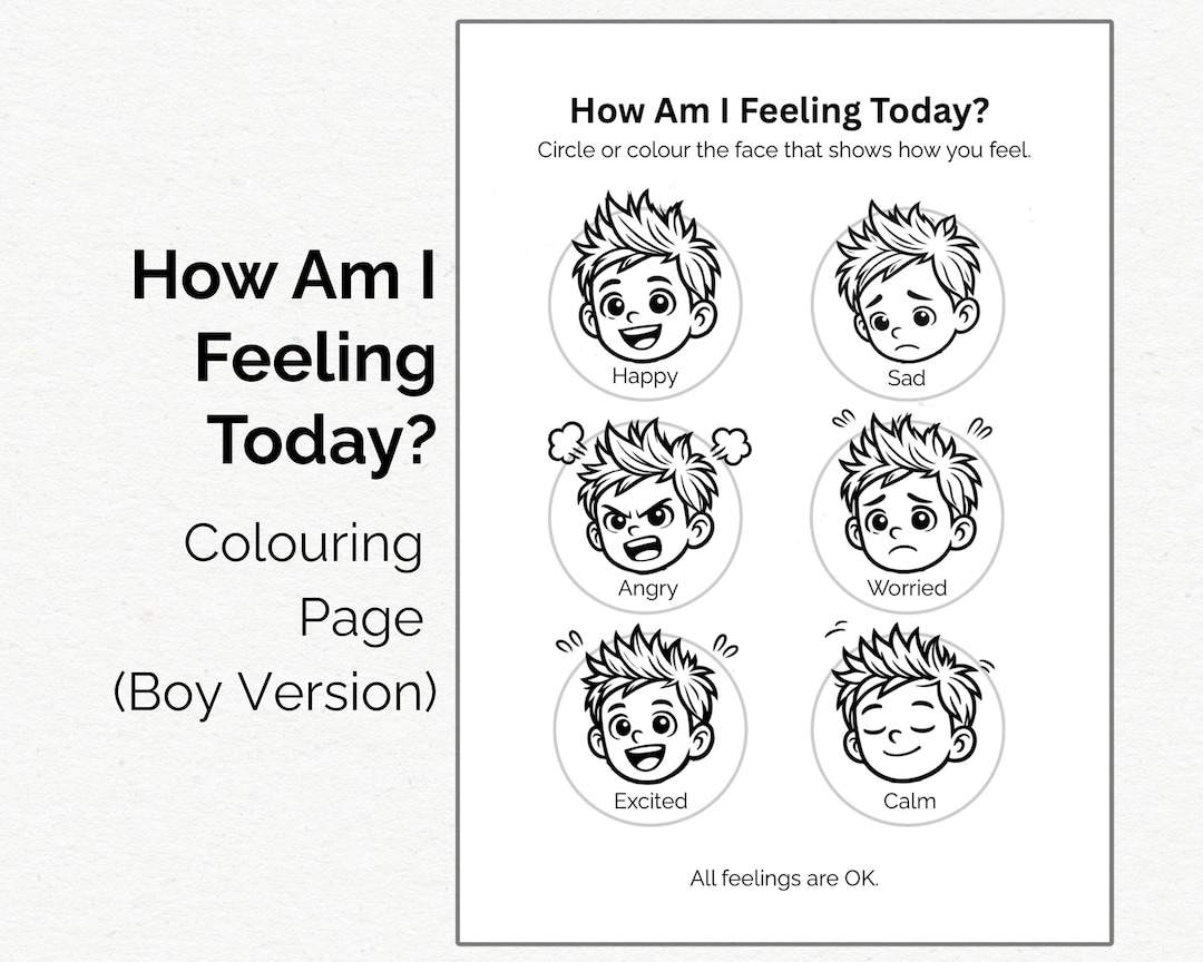 Feelings Colouring Page Boy Printable, Emotions Worksheet, Social ...