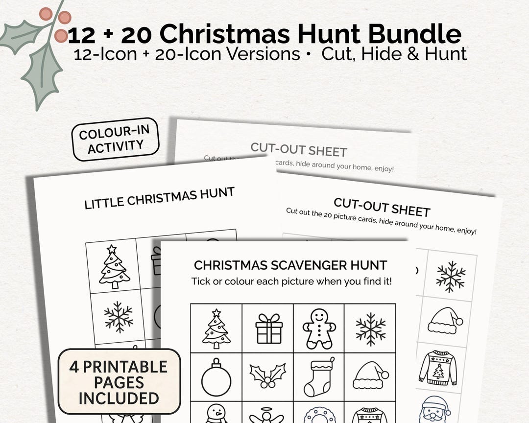 Christmas Scavenger Hunt Printable Bundle – Kids Activity – 12 & 20 ...