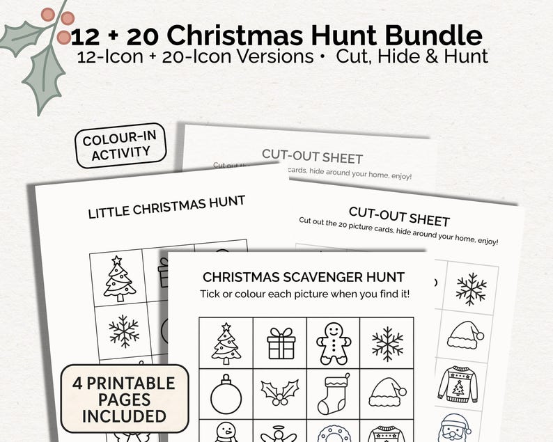 Christmas Scavenger Hunt Printable Bundle – Kids Activity – 12 & 20 ...