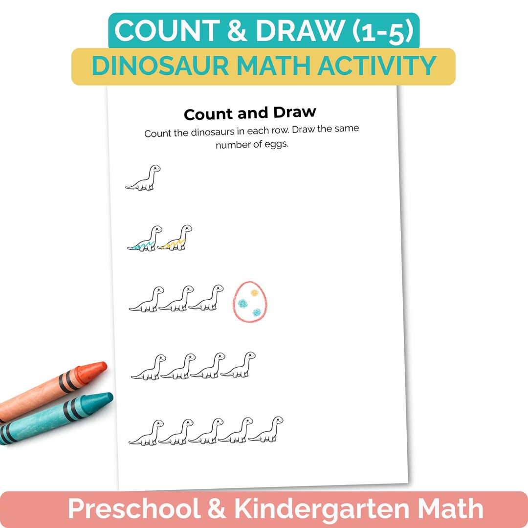 Count and Draw Worksheet 1–5 | Dinosaur Math Activity for Preschool ...