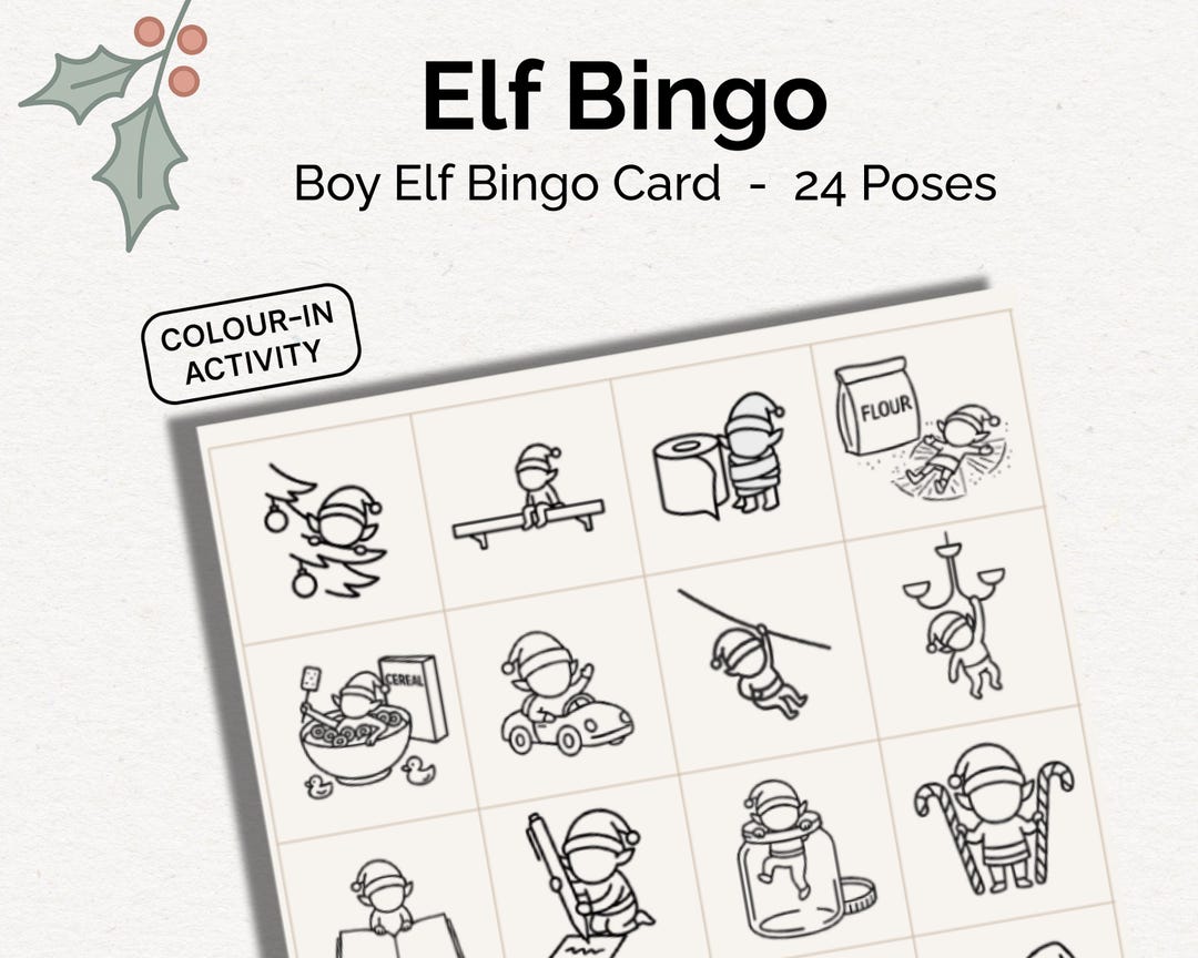 Boy Elf Bingo Printable - Elf on the Shelf Colour-in Activity - A4 ...