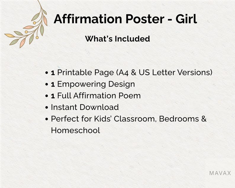 Affirmation Poster for Girls – Bun Hair – Positive Kids Printable ...