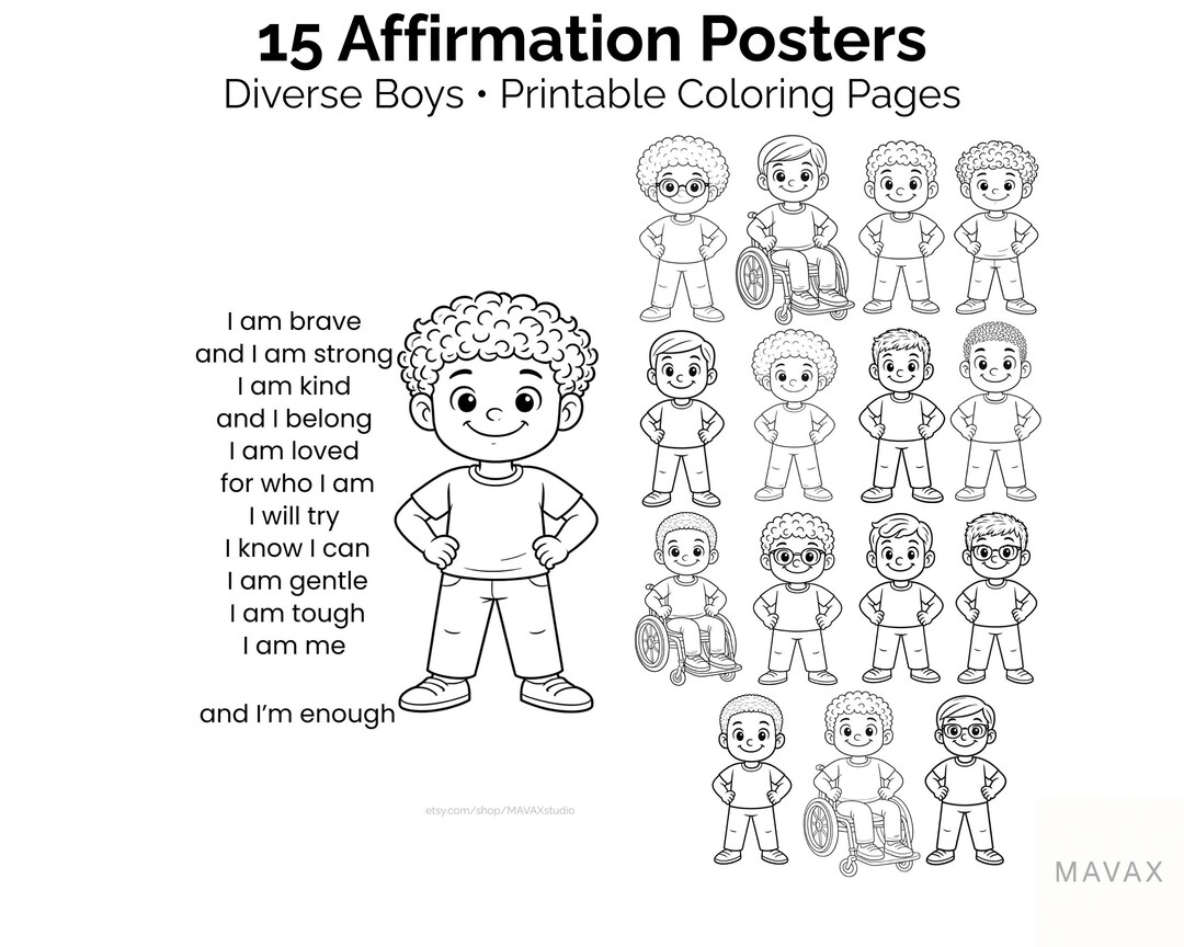 15 Boys Affirmation Posters Printable | Inclusive Kids Colouring Pages ...
