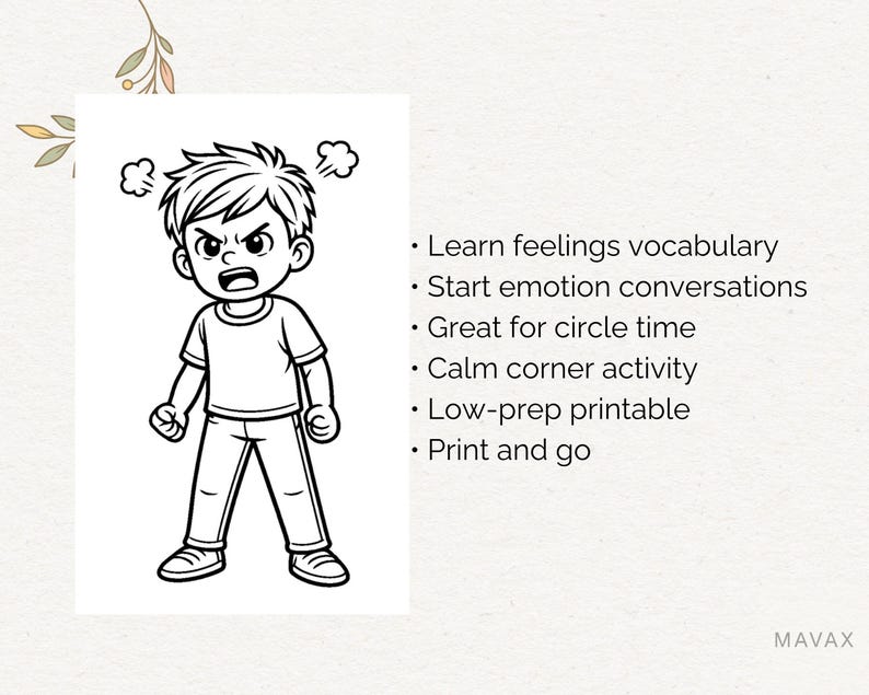 Boy Emotions Colouring Pages | Feelings Printable for Kids | Social ...