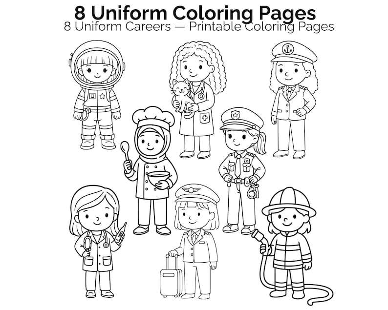 Uniform Coloring Pages for Girls – Career Inspiration (8 Sheet) - Etsy