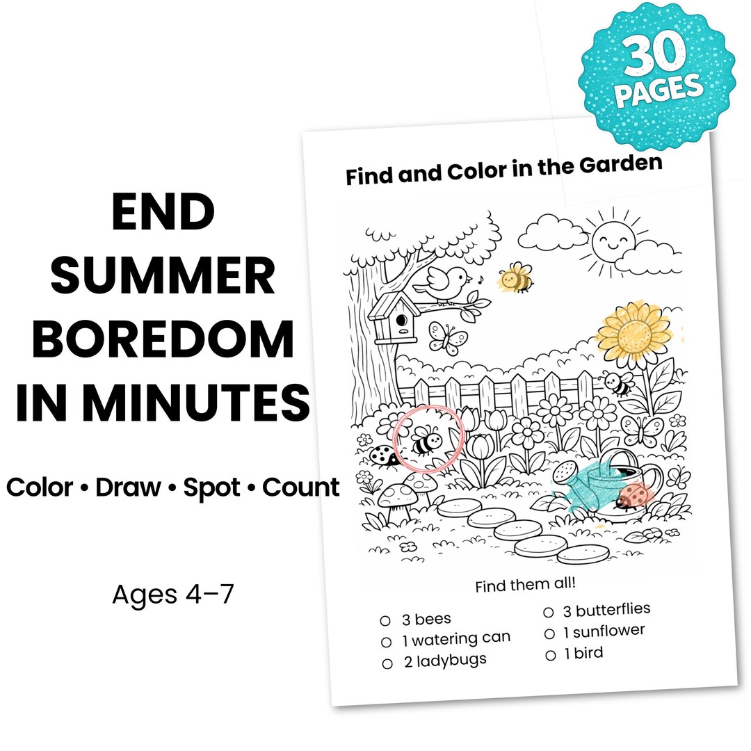 Summer Activity Pack Kids 4-7, End Boredom Fast, 30 Page Printable ...