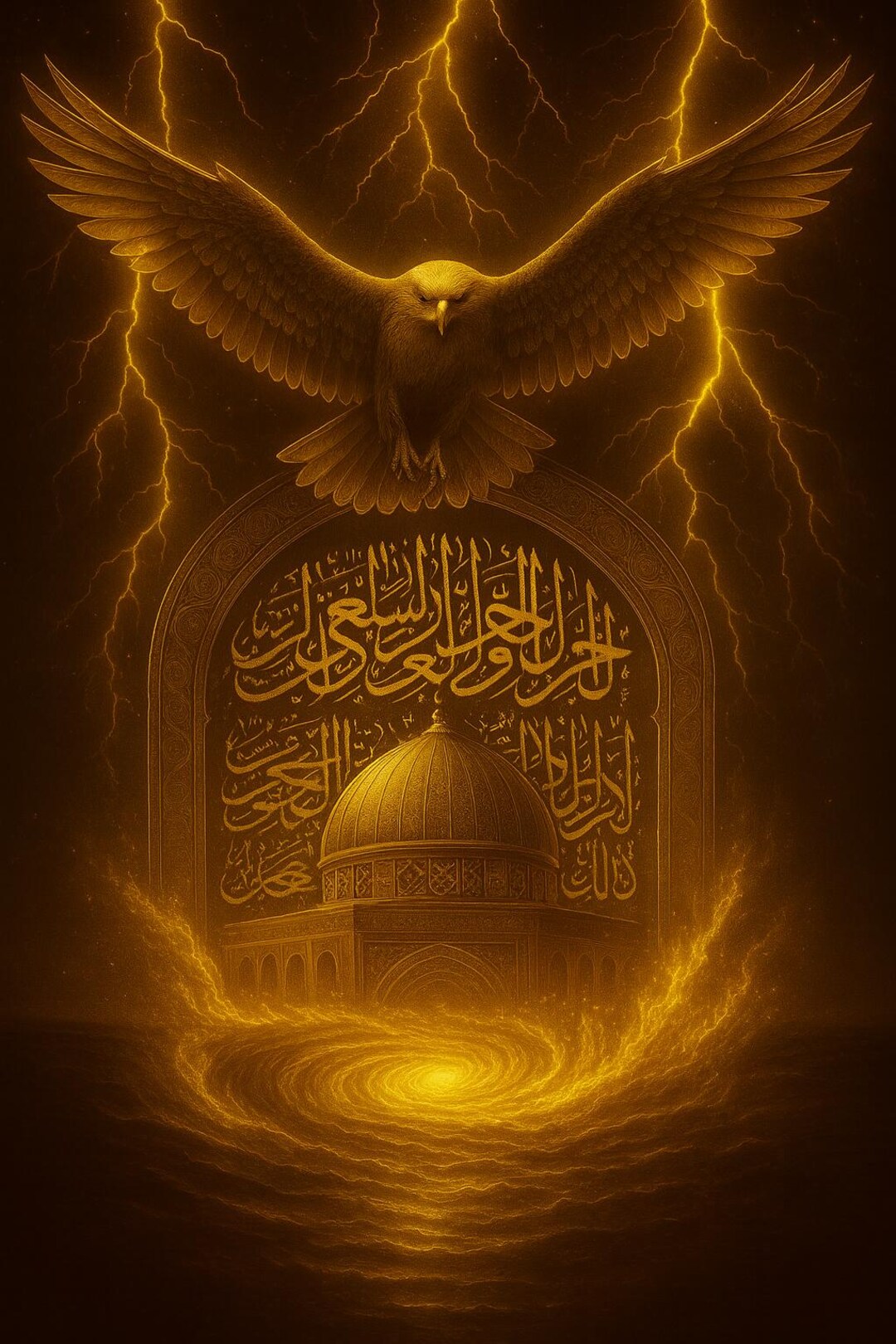 Islamic Wall Art | Golden Eagle Ayatul Kursi | Dome of the Rock ...