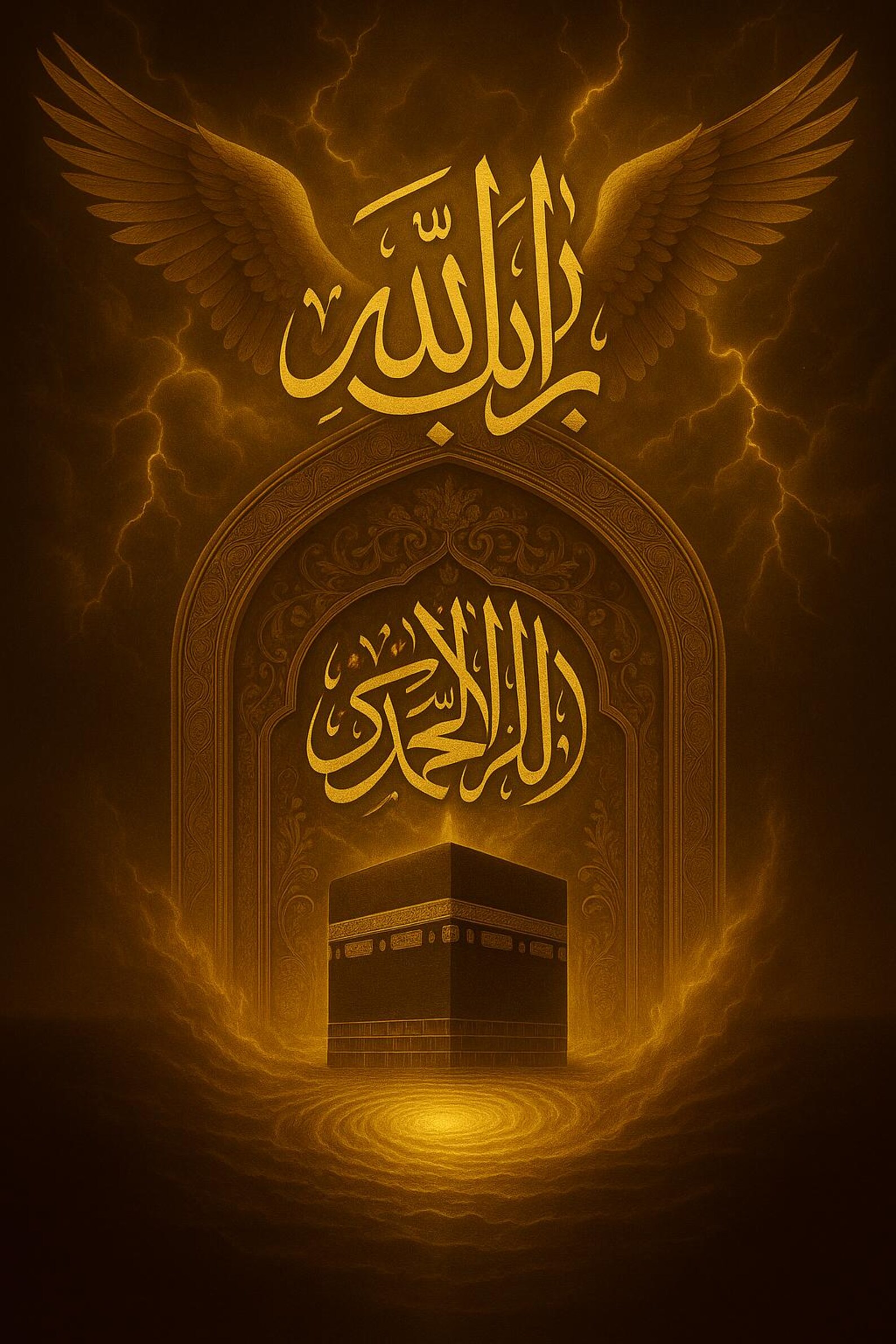 Golden Kaaba Islamic Wall Art • Arabic Calligraphy Decor • Mecca Sacred ...