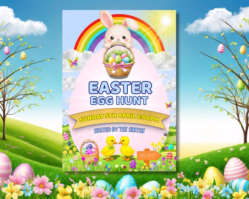 Easter Egg Hunt Invitation, Editable Party Sign, Kids Spring Activities ...