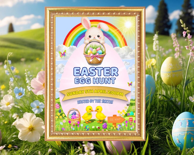 Easter Egg Hunt Invitation, Editable Party Sign, Kids Spring Activities ...