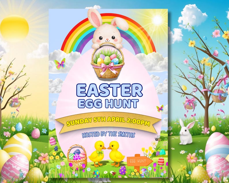 Easter Egg Hunt Invitation, Editable Party Sign, Kids Spring Activities ...