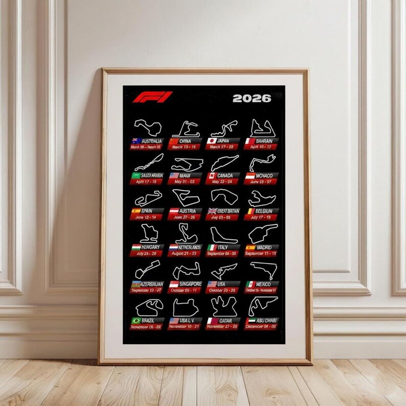 2026 F1 Racing - Circuit Calendar Poster | Motorsport Track Art ...