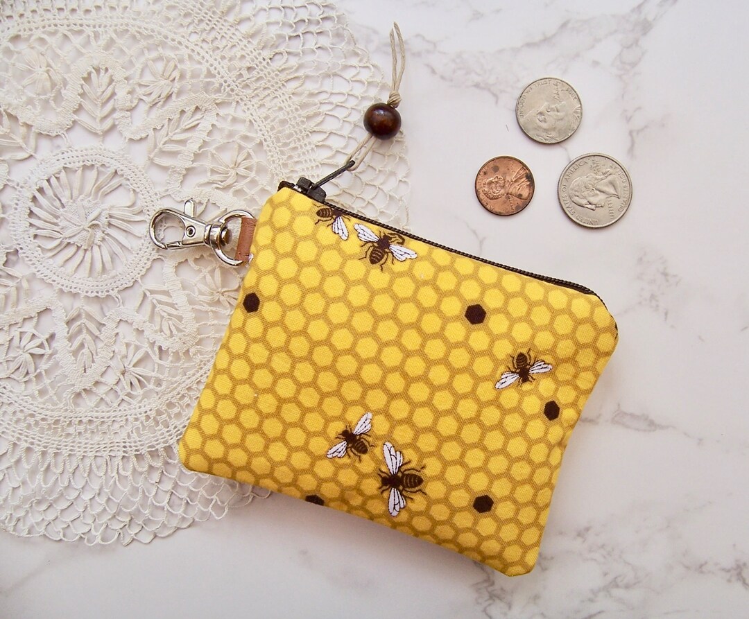 Clip on Coin Purse in a Honeycomb Bee Fabric Change Purse small Zipper ...