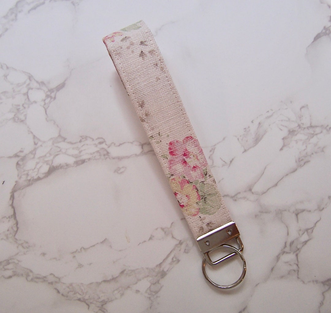 Pretty Key Fob in a Rose Linen Fabric, Shabby Chic Fob, Romantic Key ...