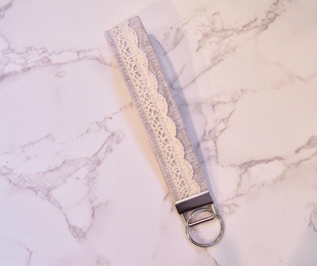Pretty Key Fob in a Linen Fabric With Lace , Preppy Key Strap , Pretty ...