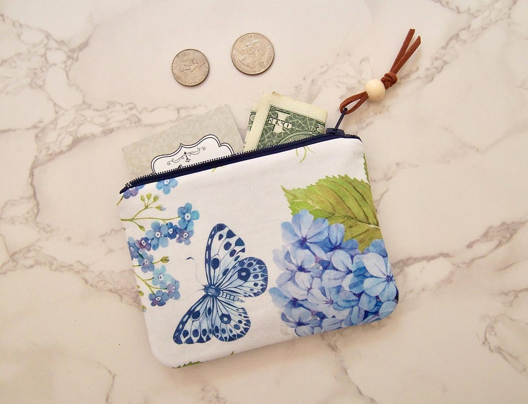 Hydrangea Coin Wallet: Blue Floral Change Purse, Minimalist Wallet - Etsy
