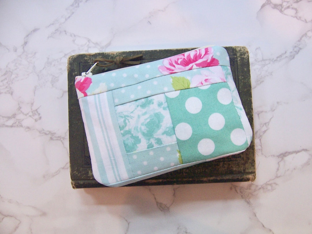 Coin Wallets in a Beautiful Teal Patchwork Fabric-change Purse Wallet ...