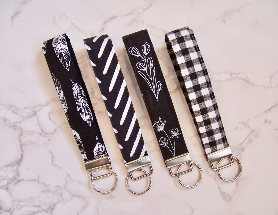 Pretty Key Fob in a Modern Black and White Fabric , Preppy Key Strap ...