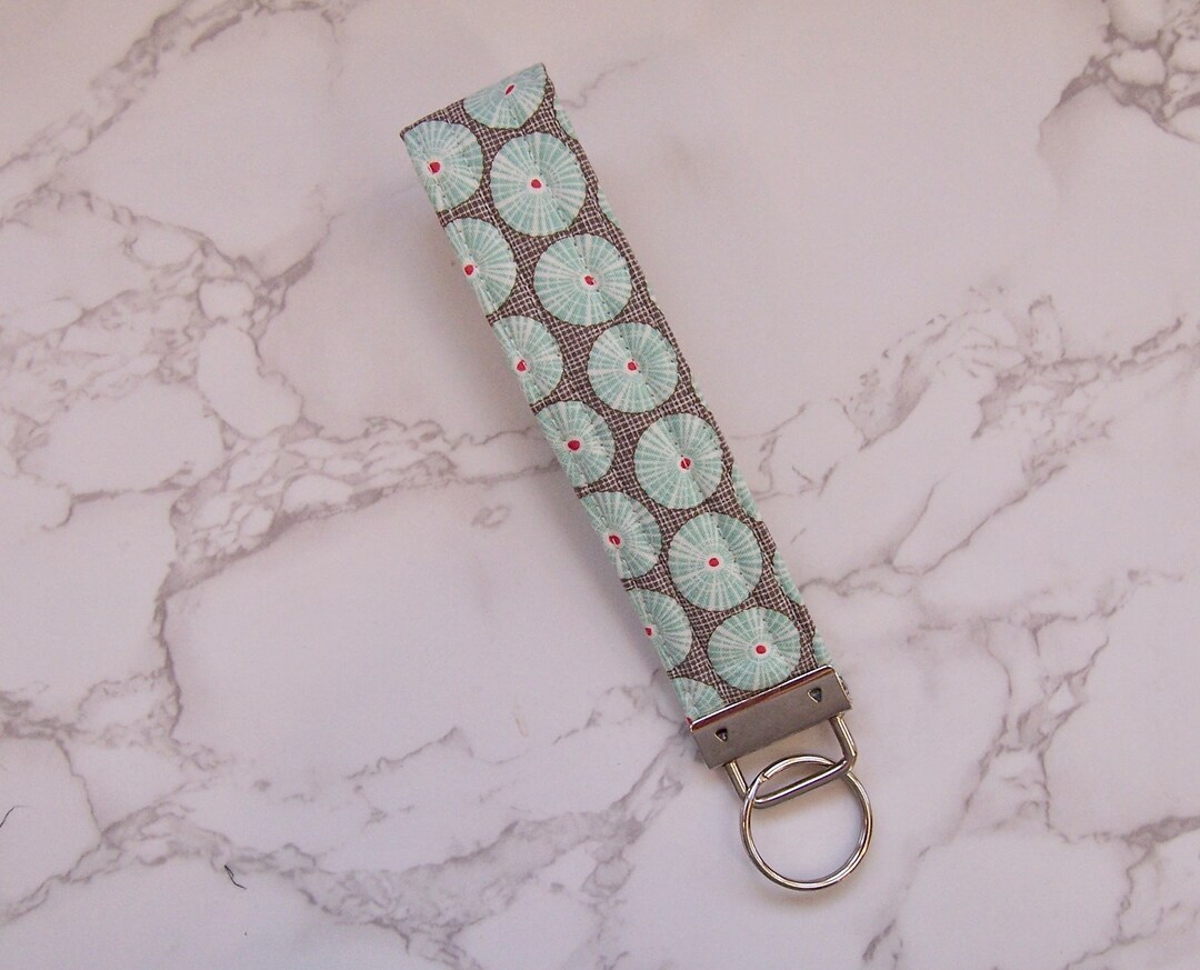 Pretty Key Fob in a Bright Aqua Fabric - Colorful Bright Key Fob - Key ...