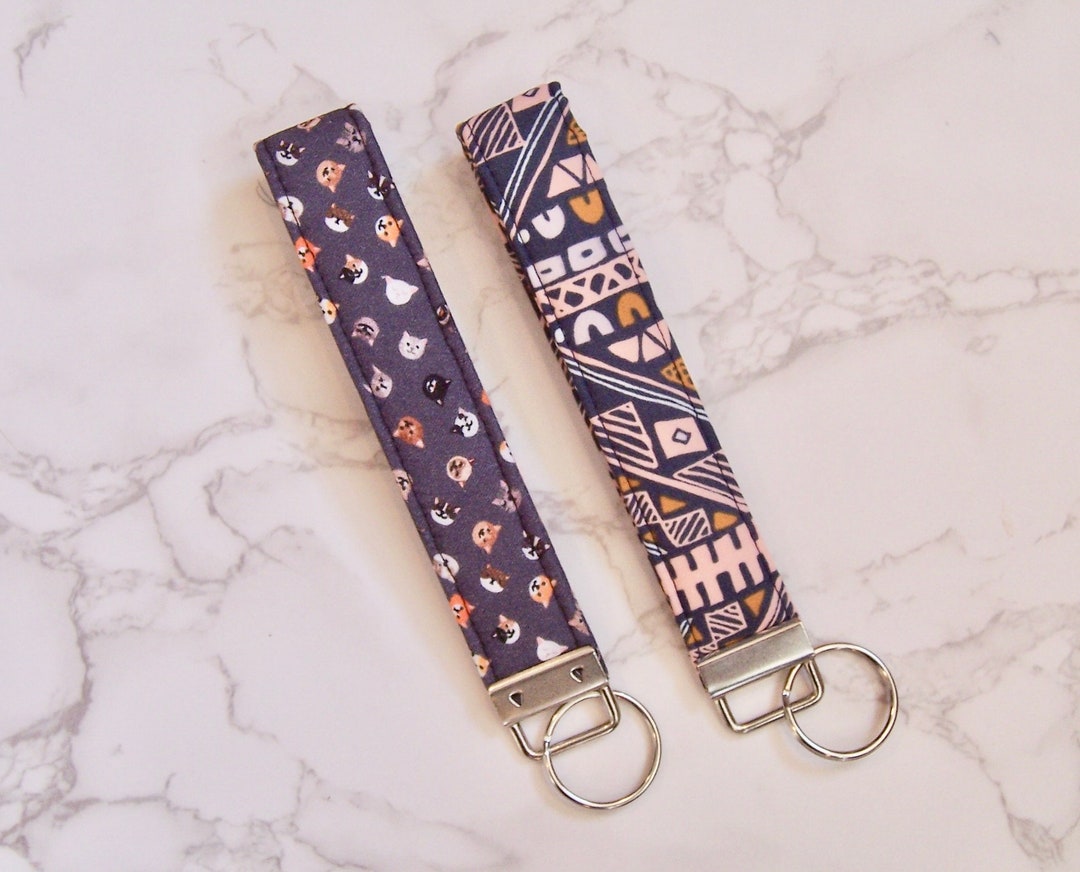Pretty Key Fob in a Cute Cat Fabric or Geometric Pattern ,key Strap ...