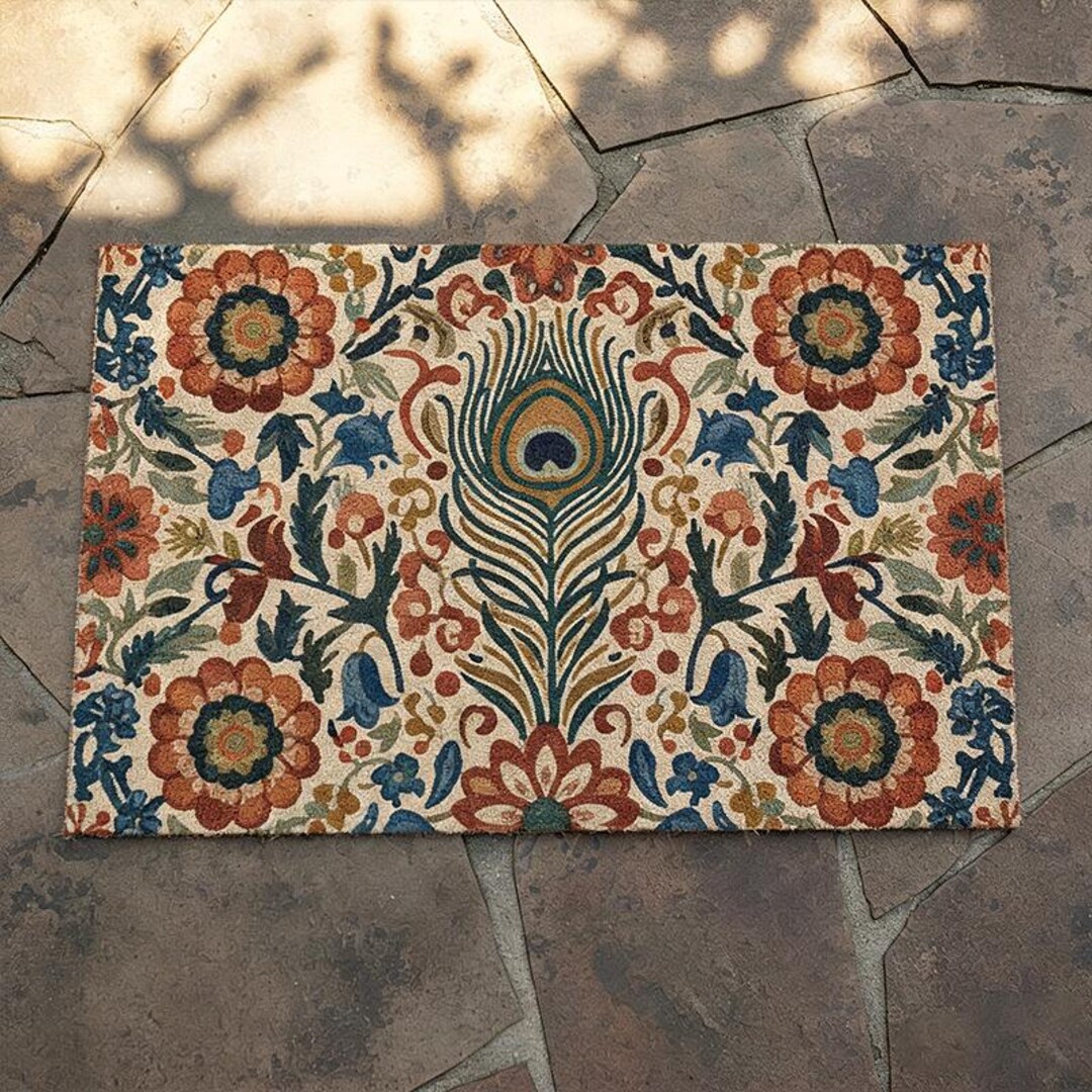 Peacock Feather Doormat,floral Welcome Mat,william Morris Style ...