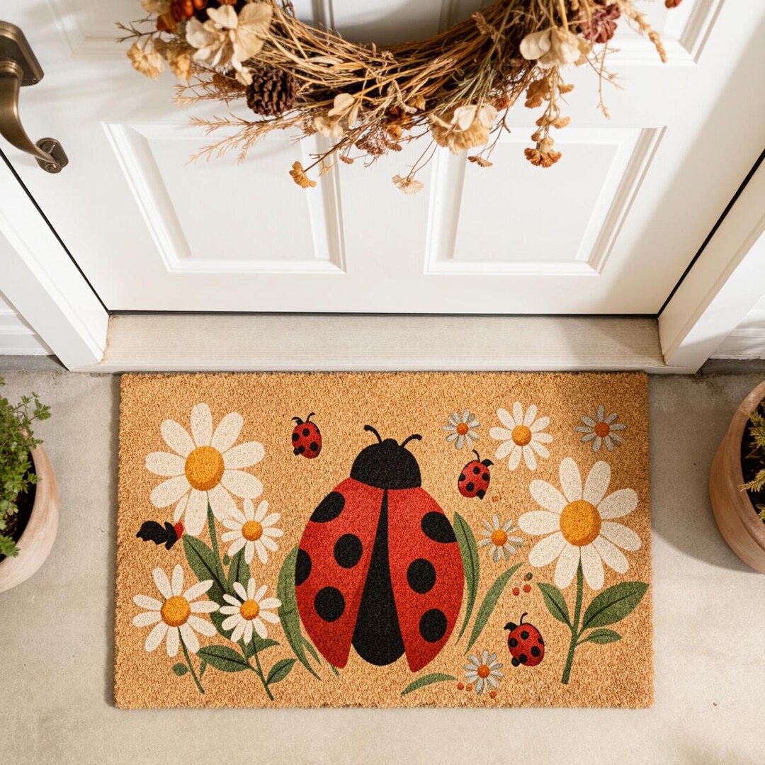 Ladybug Doormat,daisy Floral Welcome Mat,cute Garden Coir Door Mat ...