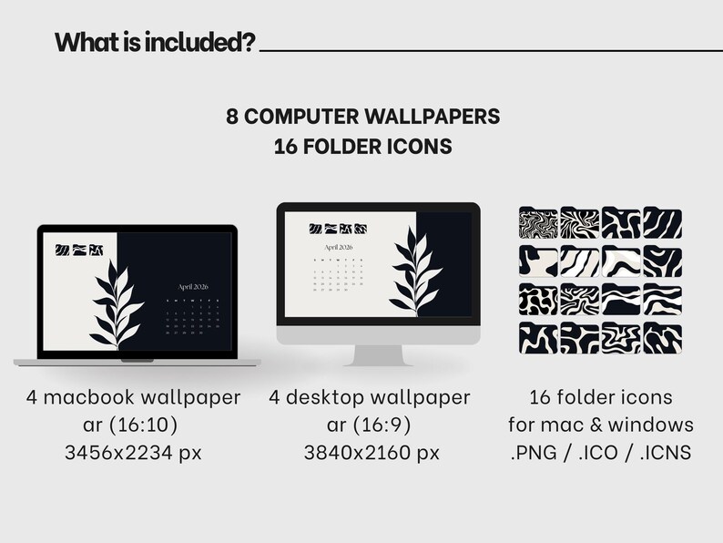 April 2026 Minimal Desktop Organizer | Black & Beige Computer Wallpaper ...