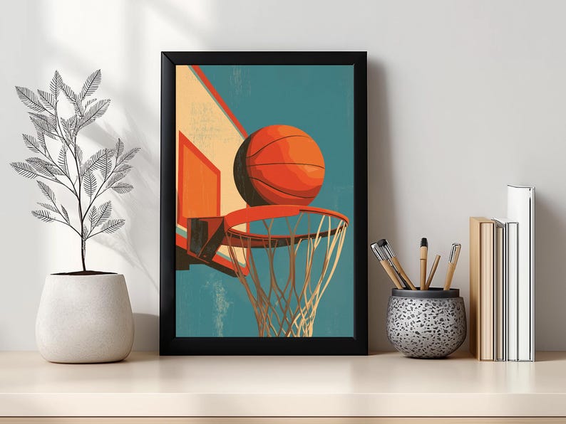 Vintage Basketball Poster | Retro Sports Wall Art | Mid-century Hoop ...