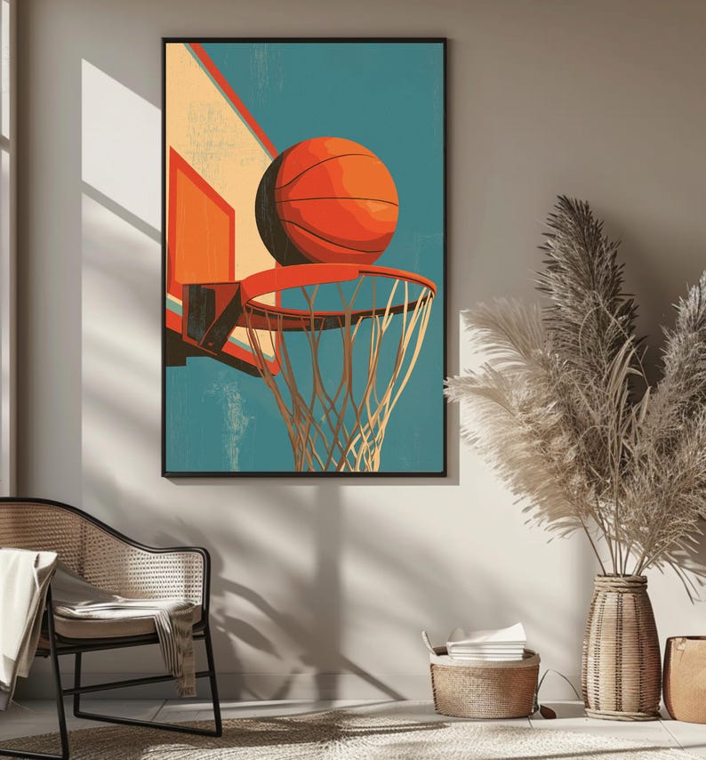 Vintage Basketball Poster | Retro Sports Wall Art | Mid-century Hoop ...