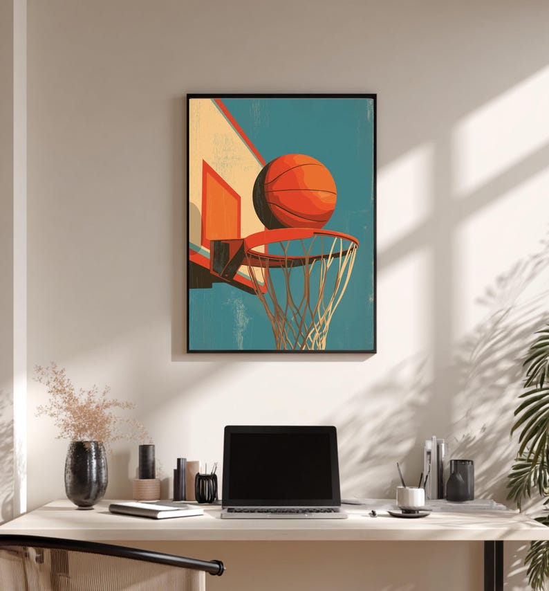 Vintage Basketball Poster | Retro Sports Wall Art | Mid-century Hoop ...