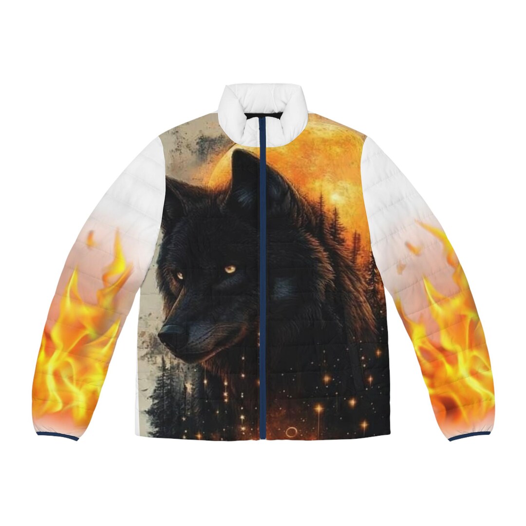 Black Wolf Flame Artwork Puffer Jacket | All-over Print - Etsy
