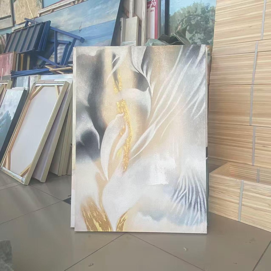 Original 3D Texture Calla Lily Painting - Luxury Gold Accent Abstract ...